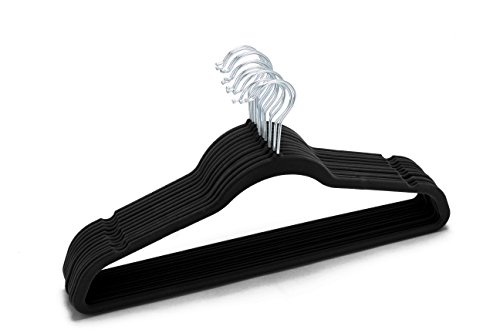 Jeronic Ultra Thin Non-Slip Velvet Clothes Hanger, Pack of 50, Black