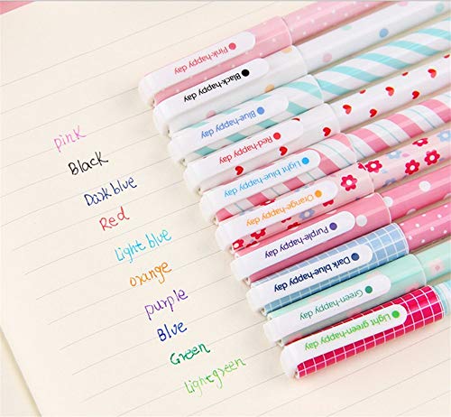 yansanido Office Supplies Kawaii Cute Pens, 10 Pack 0.38mm Colored Pens Gel Pens Fine Point For College Pen Work School Art (A)