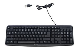 verbatim slimline wired keyboard usb plug-and-play numeric keypad adjustable tilt legs corded full-size computer keyboard compatible with pc, laptop - frustration free packaging black 99201