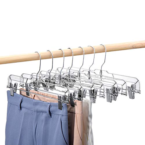 HOUSE DAY 50 Pack 14 inch Clear Plastic Skirt Hangers with Clips, Skirt Hangers, Clip Hangers for Pants,Trouser Bulk Plastic Pants Hangers