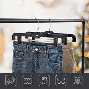 HOUSE DAY 25 Pack Pants Hangers with Clips, 14 inch Skirt Hangers 360-Rotating Swivel Hook, Clip Hangers for Pants,Hangers with Clips, Black Plastic Pants Hangers