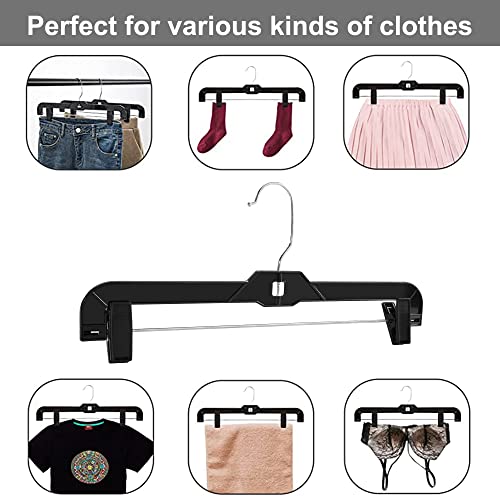 HOUSE DAY 25 Pack Pants Hangers with Clips, 14 inch Skirt Hangers 360-Rotating Swivel Hook, Clip Hangers for Pants,Hangers with Clips, Black Plastic Pants Hangers