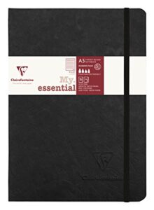 clairefontaine - ref 793461c - age bag thread-bound notebook (192 pages) - a5 size, lined rulings, 90gsm brushed vellum paper, elastic closure - black cover