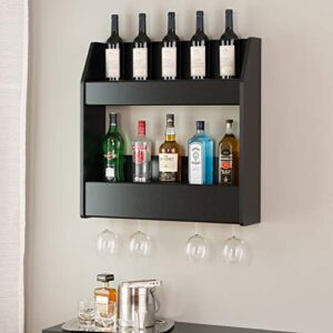 prepac 2-tier floating wine and liquor rack, black