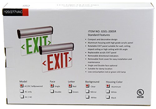 Kaito LED Edge-Lit Exit Sign with Backup Rechargeable Battery and Adjustable Panel, UL Listed