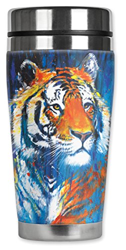 Mugzie "Tiger" Stainless Steel Travel Mug with Insulated Wetsuit Cover, 20 oz, Black