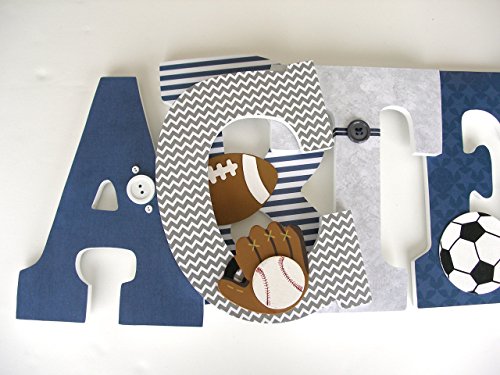 Navy Blue and Gray Custom Wooden Letters, Baby Boy Nursery Decor, Large 9 Inch Bedroom Decorations, Wood Name Art for Walls