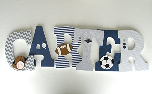 Navy Blue and Gray Custom Wooden Letters, Baby Boy Nursery Decor, Large 9 Inch Bedroom Decorations, Wood Name Art for Walls