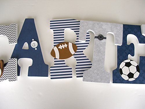 Navy Blue and Gray Custom Wooden Letters, Baby Boy Nursery Decor, Large 9 Inch Bedroom Decorations, Wood Name Art for Walls