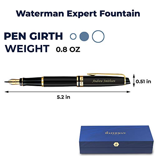 Personalized Waterman Fountain Pen | Engraved Waterman Expert Fountain Pen Black with Gold Trim. Custom Engraved By Dayspring Pens.