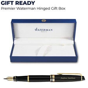 Personalized Waterman Fountain Pen | Engraved Waterman Expert Fountain Pen Black with Gold Trim. Custom Engraved By Dayspring Pens.