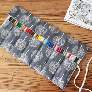 CreooGo Canvas Pencil Wrap, Pencils Roll Case Pouch Hold for 72 Colored Pencils (Pencils are not Included)-Tree,72 Holes