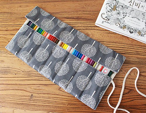 CreooGo Canvas Pencil Wrap, Pencils Roll Case Pouch Hold for 72 Colored Pencils (Pencils are not Included)-Tree,72 Holes