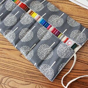 CreooGo Canvas Pencil Wrap, Pencils Roll Case Pouch Hold for 72 Colored Pencils (Pencils are not Included)-Tree,72 Holes