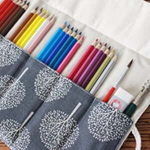 CreooGo Canvas Pencil Wrap, Pencils Roll Case Pouch Hold for 72 Colored Pencils (Pencils are not Included)-Tree,72 Holes