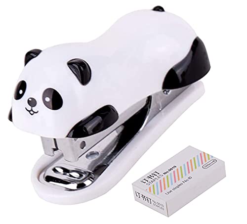 1 Pack Mini Panda Desktop Stapler for 10 Sheets Capacity with 1000 Pcs No.10 Staples for Paper Clips Staplers for Desk for Friends and Children(Panda)