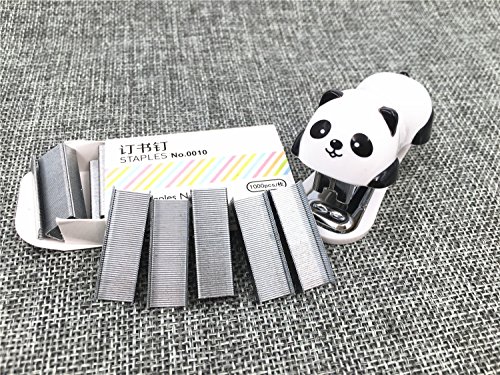 1 Pack Mini Panda Desktop Stapler for 10 Sheets Capacity with 1000 Pcs No.10 Staples for Paper Clips Staplers for Desk for Friends and Children(Panda)