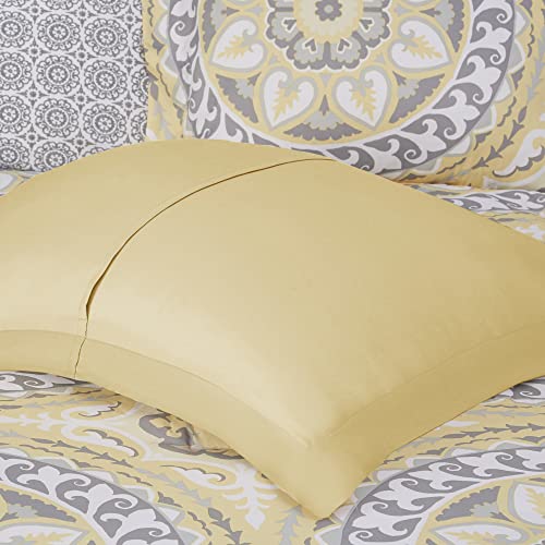 Madison Park Essentials Serenity Bed in a Bag Comforter Set, Medallion Damask Design, All Season Bedding with Cotton Sheet Set, Bedskirt, Queen(90"x90"), Yellow 9 Piece