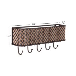 Home Basics Wall Mount Mail Letter Organizer Basket Shelf and 5 Key Hook/Holder in Brown Weave