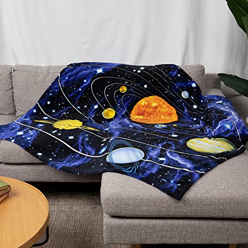 Dawhud Direct Solar System Fleece Blanket for Bed, 50" x 60" Space Fleece Throw Blanket for Boys, Men, Unisex and Kids - Super Soft Plush Planetary Blanket Throw Fleece Blanket for Planet Lovers