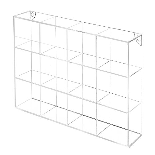 MyGift Wall Mounted Clear Acrylic Collectible Figure Display Case with 12 Compartments for Mini Toys, Crystals and Stone Showcase Shadow Box Shelf