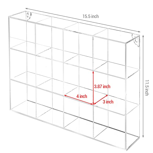 MyGift Wall Mounted Clear Acrylic Collectible Figure Display Case with 12 Compartments for Mini Toys, Crystals and Stone Showcase Shadow Box Shelf