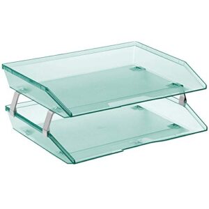 acrimet facility 2 tier letter tray side load plastic desktop file organizer (clear green color)