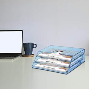 Acrimet Horizontal Triple File Folder Holder Organizer (Clear Blue Color)