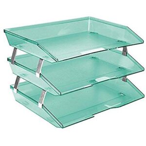 acrimet facility 3 tier letter tray side load plastic desktop file organizer (clear green color)