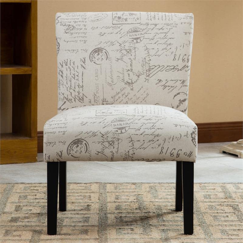 Roundhill Furniture Botticelli English Letter Print Fabric Armless Contemporary Accent Chair, Single