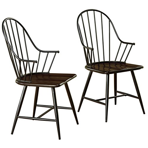 Target Marketing Systems Windsor Set of 2 Farmhouse Inspired Spindle Back Arm Chairs with Saddle Seat, Set of 2, Black/Espresso