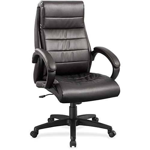 Lorell Deluxe High-Back Leather Chair, 44.5" x 27.8" x 32", Black