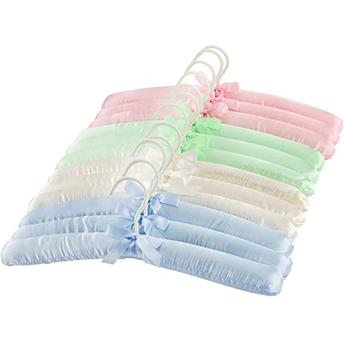 Tosnail 12 Pack Satin Padded Hangers Foam Padded Hangers Dress Hangers - Pink, Blue, Green, Ivory