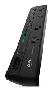 apc power strip with usb charging ports, surge protector p8u2, 2630 joules, flat plug, 8 outlets