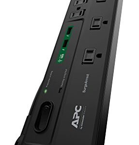 APC Power Strip with USB Charging Ports, Surge Protector P8U2, 2630 Joules, Flat Plug, 8 Outlets