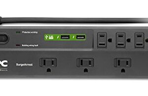 APC Power Strip with USB Charging Ports, Surge Protector P8U2, 2630 Joules, Flat Plug, 8 Outlets