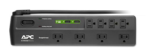 APC Power Strip with USB Charging Ports, Surge Protector P8U2, 2630 Joules, Flat Plug, 8 Outlets