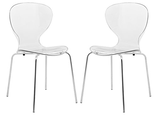 LeisureMod Modern Oyster Side Chair (Set of 2), Clear