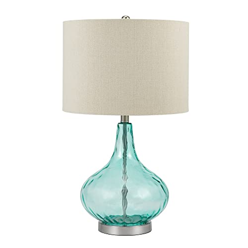 Catalina 18578-000 Transitional Thumbprint Glass Gourd Table Lamp, 25.5", Classic Blue