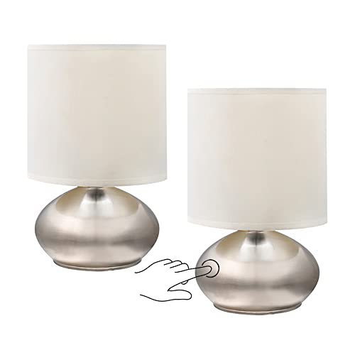 Catalina Lighting Caden 2-Pack Mini 9-inch Metal Touch Accent Lamps with Linen Drum Shades, Classic Silver, 18581-000, 9.25"