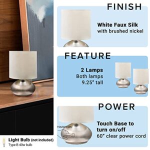 Catalina Lighting Caden 2-Pack Mini 9-inch Metal Touch Accent Lamps with Linen Drum Shades, Classic Silver, 18581-000, 9.25"