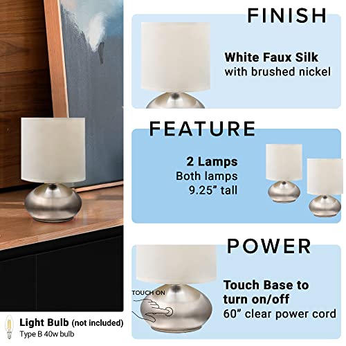 Catalina Lighting Caden 2-Pack Mini 9-inch Metal Touch Accent Lamps with Linen Drum Shades, Classic Silver, 18581-000, 9.25"