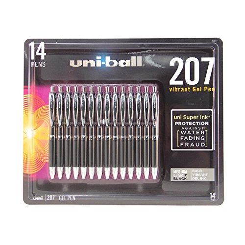 uni-ball 207 Retractable Roller Ball Gel Pen, Medium Point, 14 Count, Black