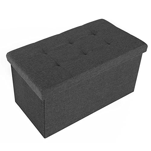 Seville Classics Large 30" Foldable Bench Ottoman Footrest Storage Chest Coffee Table Stool, for Bedroom, Living Room, Entryway, Lounge, Modern Gray, 1-Pack