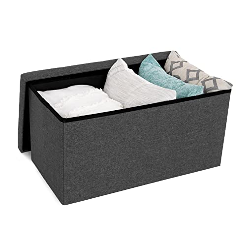 Seville Classics Large 30" Foldable Bench Ottoman Footrest Storage Chest Coffee Table Stool, for Bedroom, Living Room, Entryway, Lounge, Modern Gray, 1-Pack