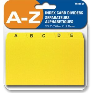 Index Card DIVIDERS A - Z, 3 X 5" , Seperate Cards for Each Alphabet