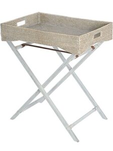 kouboo la jolla rattan butler tray with folding wood stand, white wash