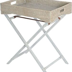 KOUBOO La Jolla Rattan Butler Tray with Folding Wood Stand, White Wash