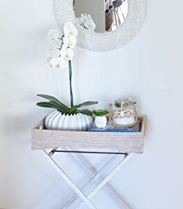 KOUBOO La Jolla Rattan Butler Tray with Folding Wood Stand, White Wash