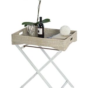 KOUBOO La Jolla Rattan Butler Tray with Folding Wood Stand, White Wash